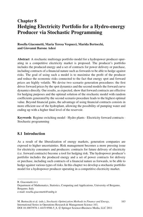 Pdf Hedging Electricity Portfolio For A Hydro Energy Producer Via Stochastic Programming