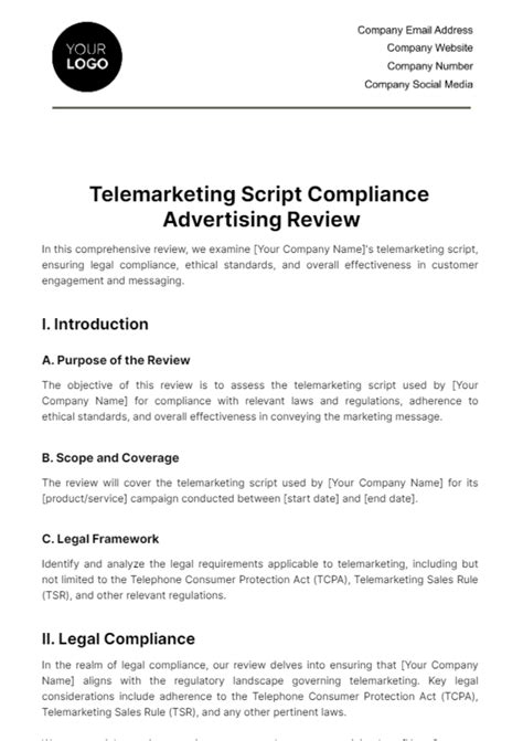 Free Telemarketing Script Compliance Advertising Review Template To