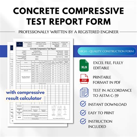 Concrete Compressive Test Report Form Concrete Test Evaluation Report Concrete Testing Form