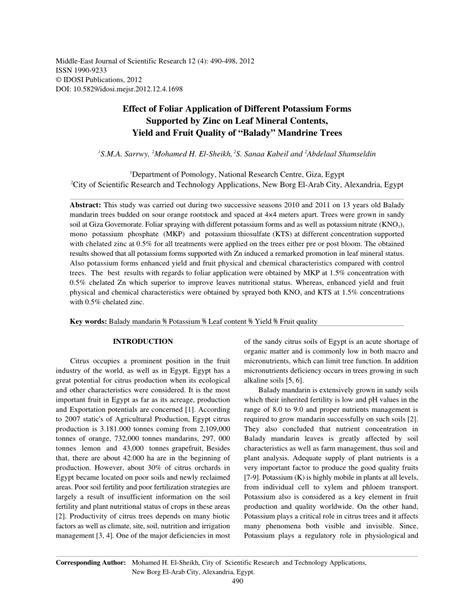 Pdf Effect Of Foliar Application Of Different Potassium Forms