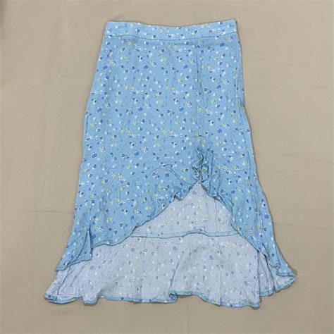 Vintage Blue Floral Beach Flowy Asymmetrical Cut Midi Maxi Skirt Satc