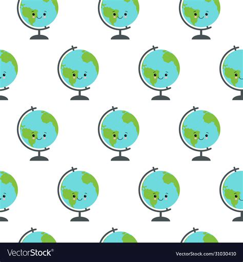 Seamless Pattern With Cute Character Earth Globe Vector Image