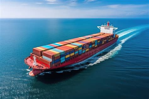 Huge Container Tanker At Sea Cargo Concept Loaded Container Ship