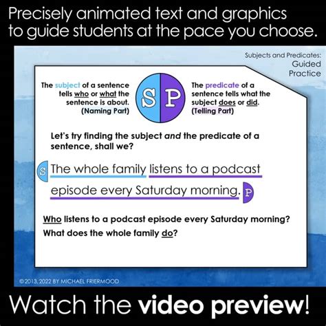 Subjects And Predicates Sentence Structure Lesson 1 Tpt