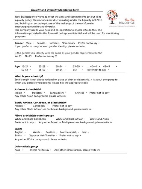 New Era Equality And Diversity Monitoring Form Pdf