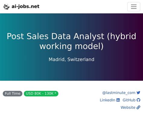 Hiring Post Sales Data Analyst Hybrid Working Model In Madrid