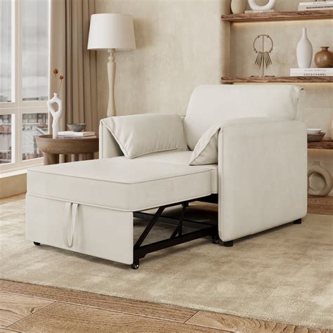 3 In 1 Convertible Sleeper Sofa Chair Bed With Pull Out Frame