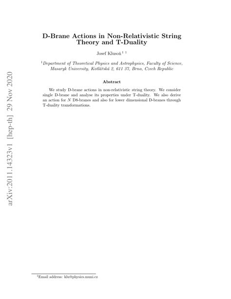 Pdf D Brane Actions In Non Relativistic String Theory And T Duality