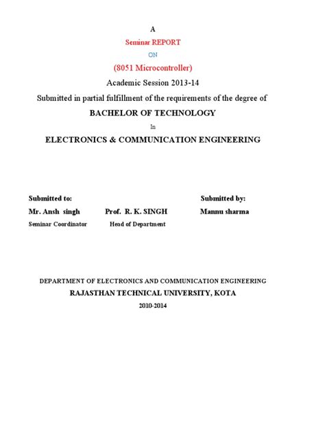 Seminar Report On 8051 Microcontroller Pdf Integrated Circuit
