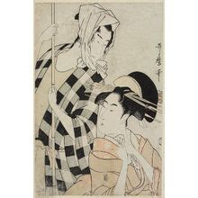 喜多川歌麿による浮世絵船頭と美人