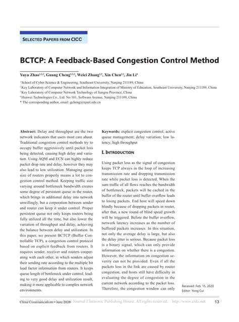 Pdf Bctcp A Feedback Based Congestion Control Method