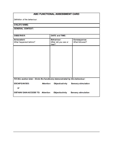 Abc Functional Assessment Card Printable Pdf Download Function Worksheets