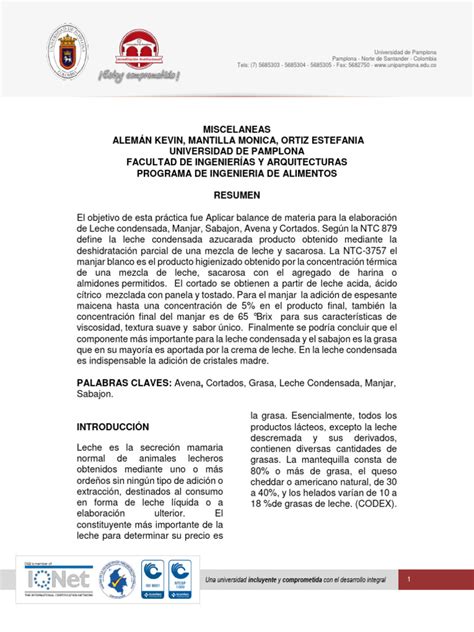 Informe Miscelanias Leches Completo Pdf Leche Alimentos