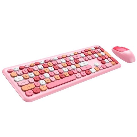Wireless Keyboard And Mouse Combo 2 4ghz Full Sized Colorful Cute Keyboard Mouse Set With Retro