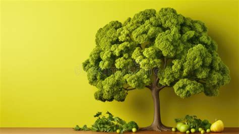 A Tree With Green Leaves And Apples On A Table Generative Ai Image Stock Illustration