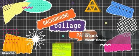 빈티지 종이 요소 배너 진 문화 복고풍 팝 아트 콜라주와 다크 체크 무늬 벡터 일러스트패턴 벡터 일러스트와 함께 콜라주 예술