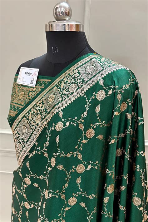 Bottle Green Albeli Jaal Katan Silk Banarasi Saree Mohsin Textiles