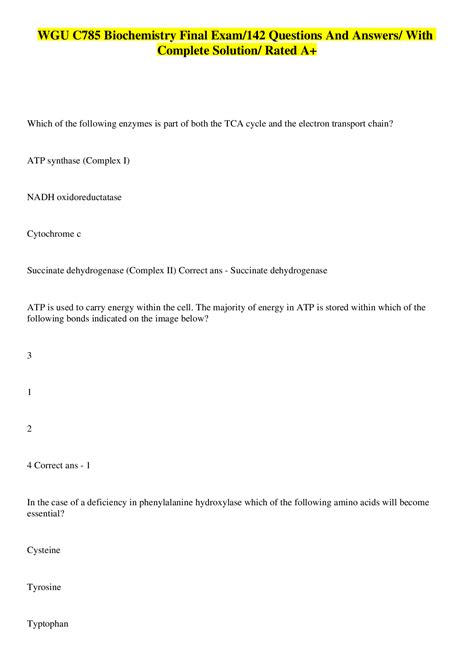 WGU C Biochemistry Final Exam Questions And Answers Top Solution Scholarfriends
