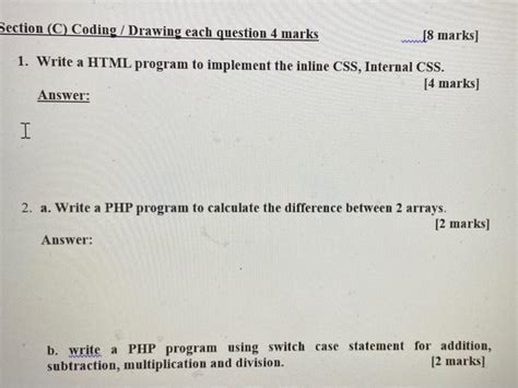 Solved Section C Coding Drawing Each Question 4 Marks Chegg