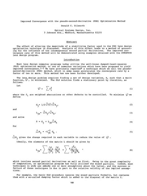 Dilworth1983 Improved Convergence With The Pseudo Second Derivative Psd Optimization Method Dilworth1983 Improved Convergence With The Pseudo Second Derivative Psd Optimization Method