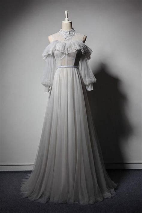 Aesthetic Dress Grey Style Look Fashion Gray Prom Dress Long