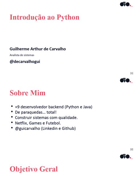 01 Dio Introdução Ao Python Pdf Python Linguagem De