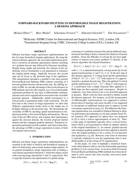Pdf Forward Backward Splitting In Deformable Image Registration A Demons Approach