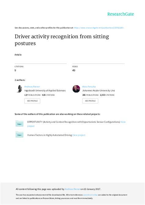 Pdf Driver Activity Recognition From Sitting Postures
