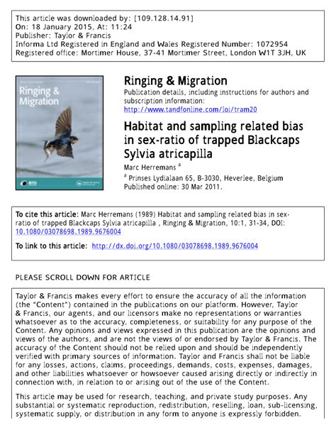 Pdf Habitat And Sampling Related Bias In Sex Ratio Of Trapped Blackcaps Sylvia Atricapilla