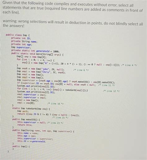 Solved Given That The Following Code Compiles And Executes