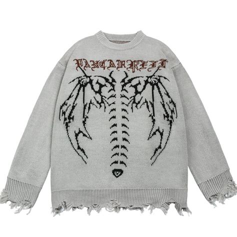 Lemandik Skeleton Knit Sweater Streetwear Style Ripped Sweater