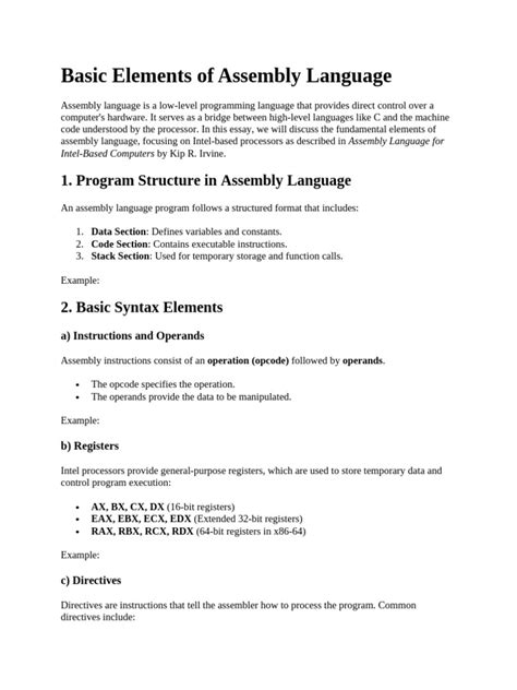 Basic Elements Of Assembly Language Pdf Assembly Language Central Processing Unit