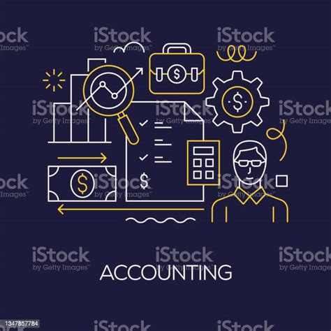 일러스트레이션 회계 개념의 벡터 집합입니다 웹 페이지 배너 포스터 인쇄 등을 위한 라인 아트 스타일 배경 디자인 벡터