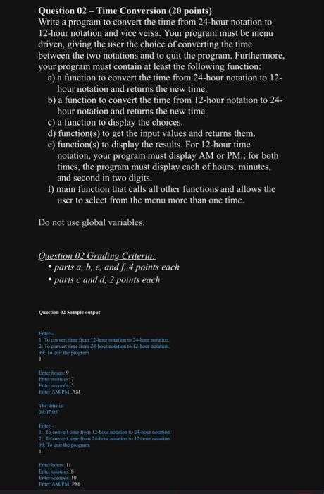 Solved Question 02 Time Conversion 20 Points Write A Chegg
