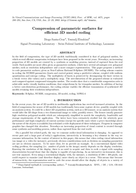 Pdf Compression Of Parametric Surfaces For Efficient 3d Model Coding