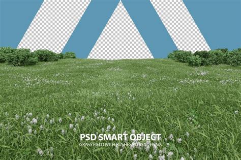 Premium Psd Realistic Grass Field With Bushes 3d Rendering Of Isolated Objects