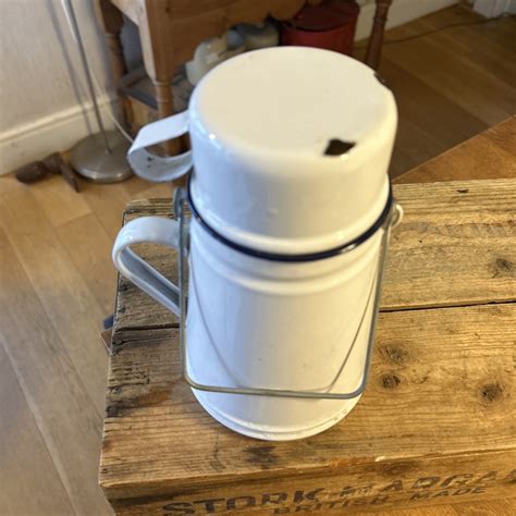 Vintage Traditional White Enamel Billy Can Tea Can Cup Lid Ebay