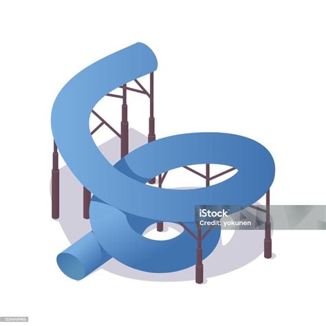 그림자와 트위스트 폐쇄 파란색 워터 슬라이드 아이소메트릭 3d 그림자 디지털 생성 이미지에 대한 스톡 벡터 아트 및 기타 이미지 디지털 생성 이미지 워터 슬라이드 3