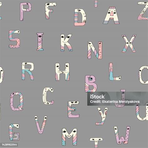 보육원 원활한 Abc 패턴 알파벳 배경 재미 있는 벡터 인쇄 벽지 장식 어린이 방 벽 예술에 사용합니다 0명에 대한 스톡 벡터 아트 및 기타 이미지 Istock