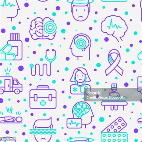 간 질 증상 및 치료의 얇은 선 아이콘으로 원활한 패턴 경련 장애 현기증 뇌 스캔 세계 간 질 날입니다 배너 웹 페이지 인쇄 매체에 대 한 벡터 일러스트 연속무늬에 대한