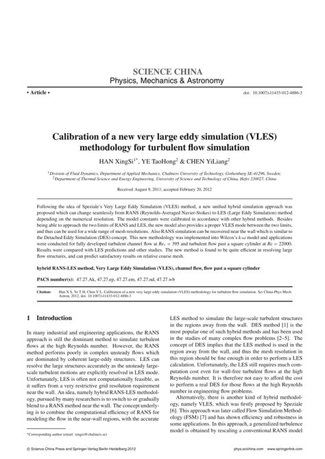 Pdf Calibration Of A New Very Large Eddy Simulation Vles Methodology For Turbulent Flow