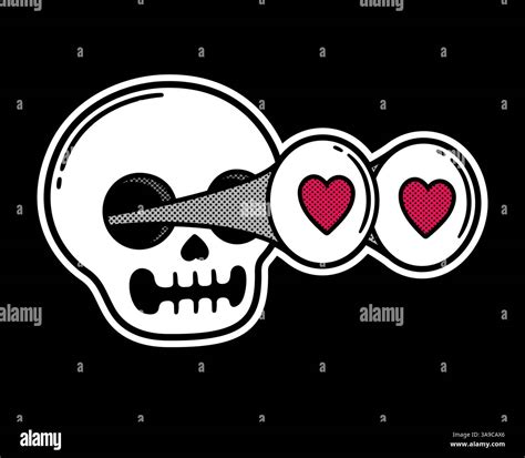 Finny Cartoon Skull With Heart Eyes Popping Out Comic Style Surprise