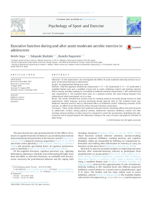 Pdf Executive Function During And After Acute Moderate Aerobic Exercise In Adolescents