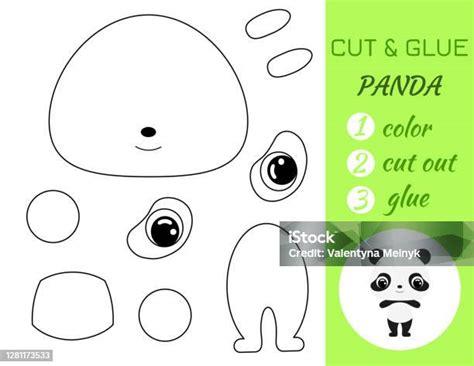 색칠 공부 는 아기 팬더를 잘라 접착제 유치원 어린이를위한 교육 종이 게임 워크시트를 잘라내고 붙여넣습니다 종이에 색상 절단 부품 및 접착제 만화 캐릭터 벡터 스톡