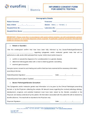 Fillable Online INFORMED CONSENT FORM FOR GENETIC TESTING Fax Email Print PdfFiller