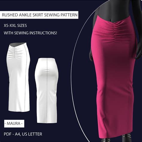 Long Ruched Womenswear Skirt Sewing Pattern Sexy Skirt Digital Pattern All Sizes Xs Xxl Us 2 16
