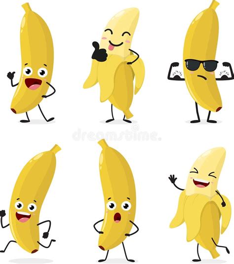 Cute Happy Banana Fruit Cartoon Character Stock Illustration