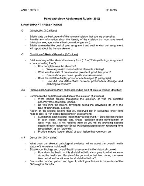 Paleopathology Group Assignment Rubric Anth17028gd Dr Ginter