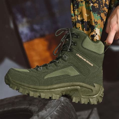 Mid Cut Tactical Hiking Boots Olive Green Huile