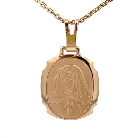 18k Yellow Gold Madonna Virgin Mary Medallion Pendant French Vintage
